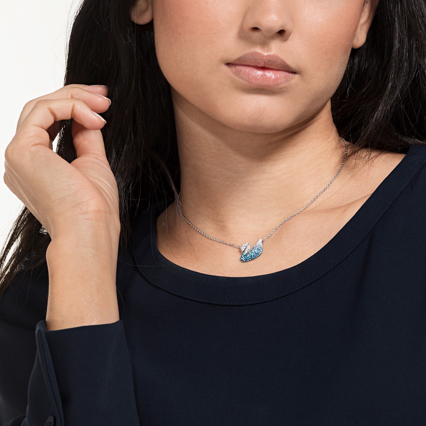 Swarovski Blue Iconic Swan Pendant Rhodium Plated